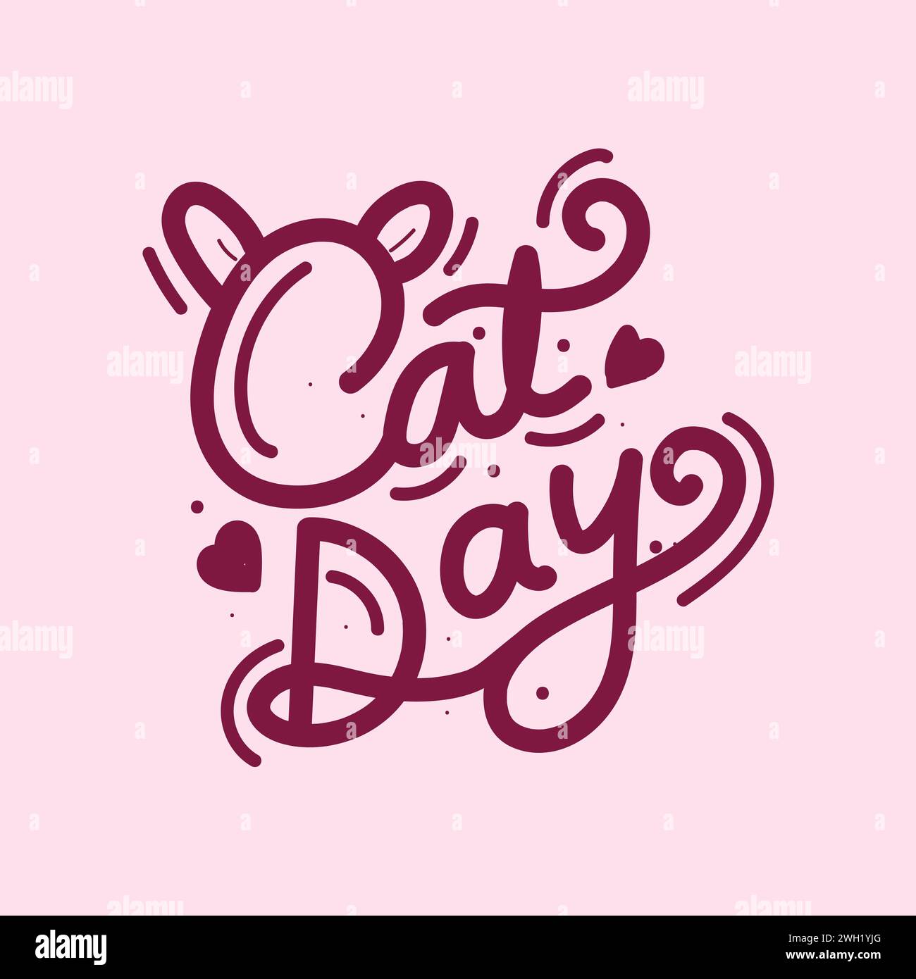 Cat day hand drawn lettering vector illustration to celebrate ...