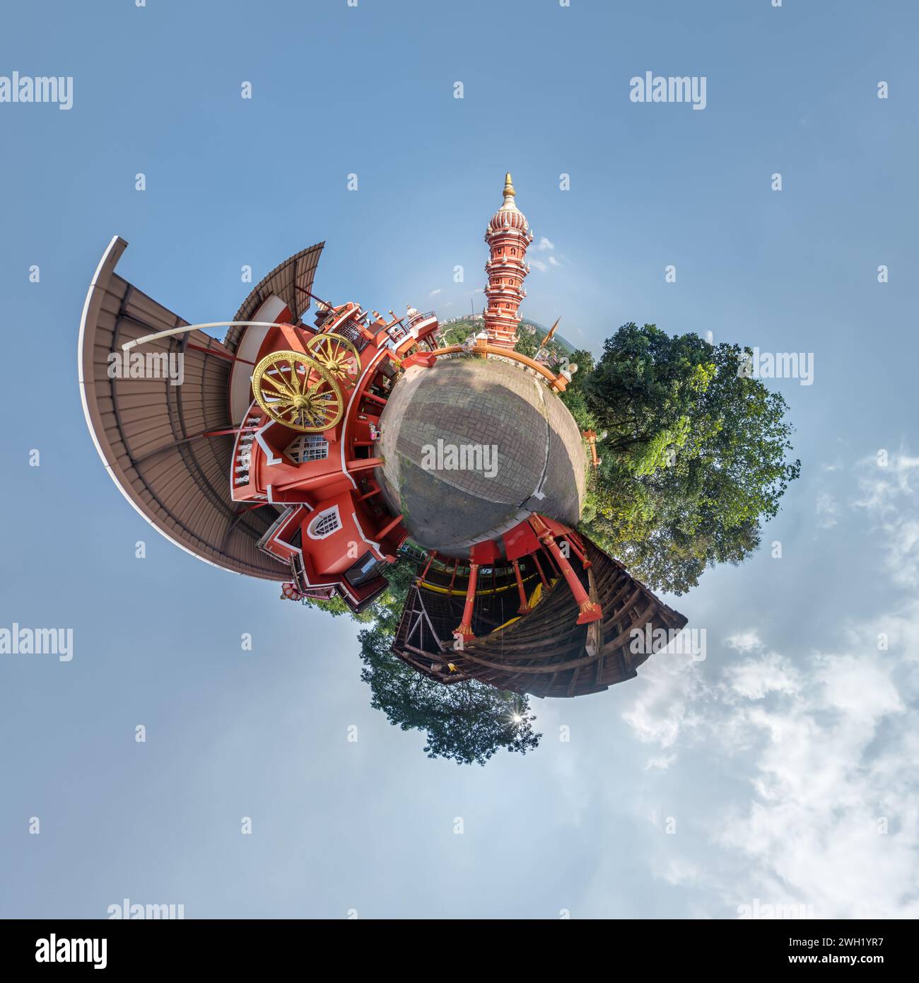 little planet with hindu maruti temple of ape goddess hanuman in jungle ...