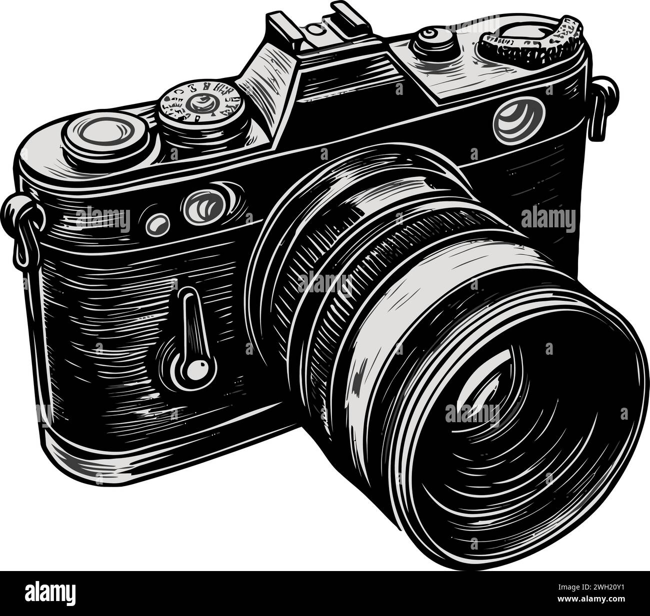 Photo camera. Retro and vintage style, Hand drawn sketch in vector ...