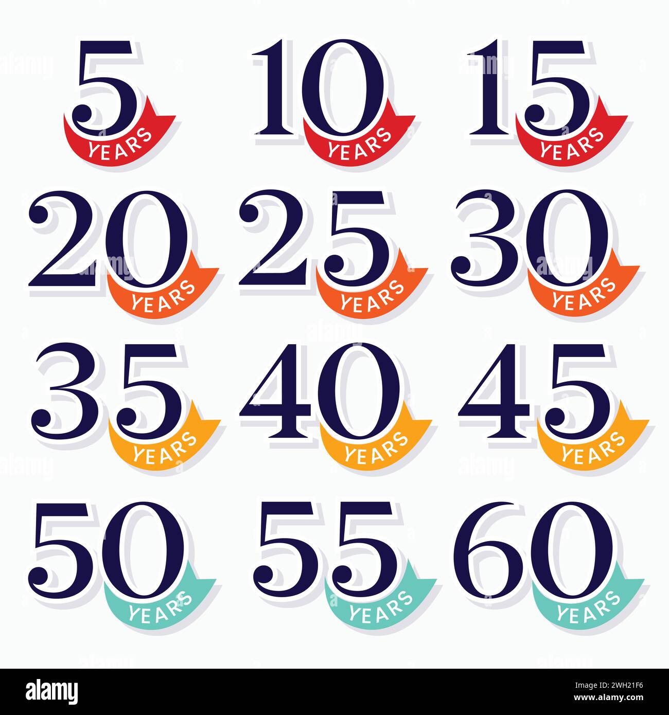 Set of Year anniversary celebration logo design. 5 year anniversary ...