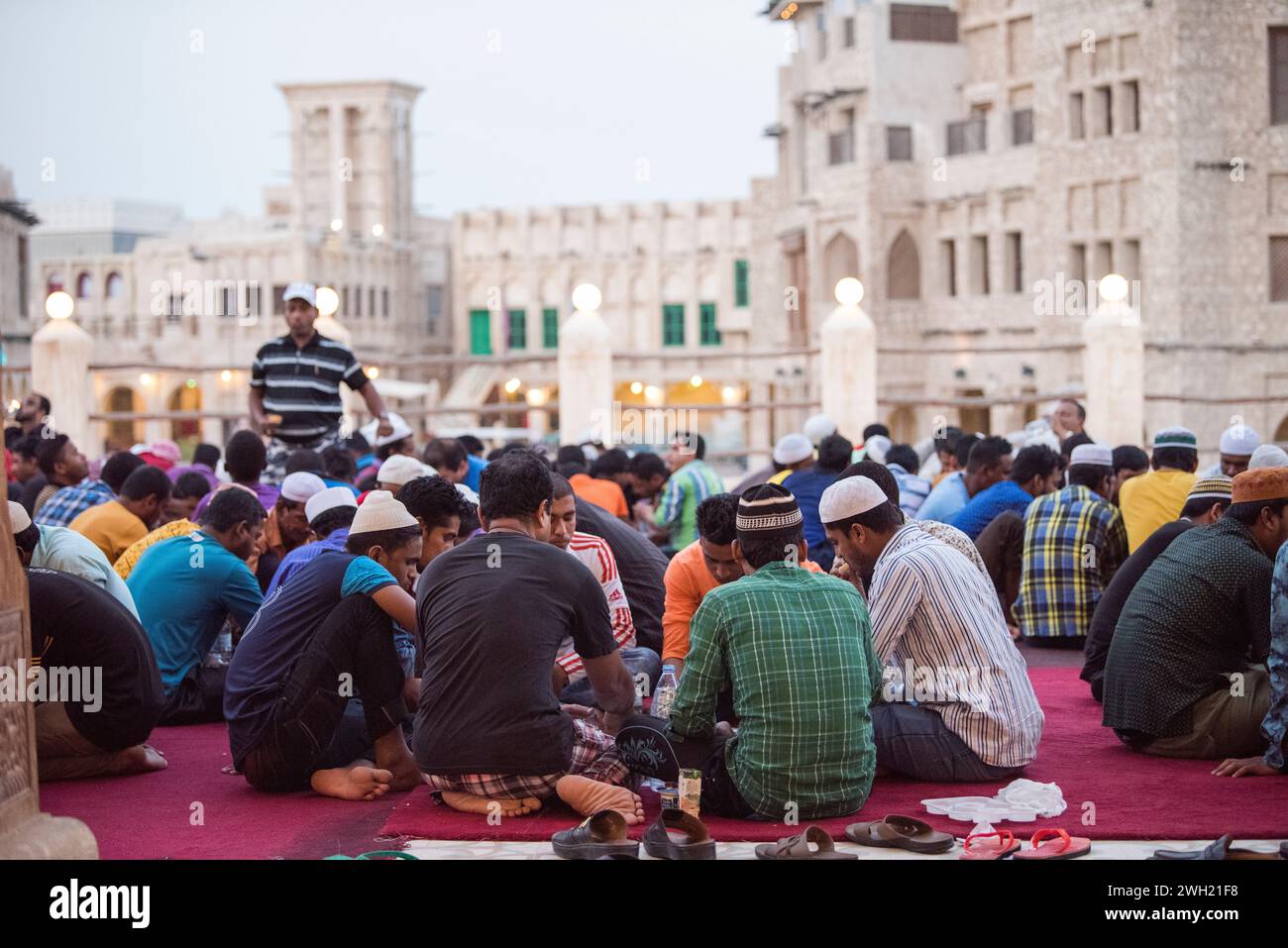 Doha, Qatar, April 15, 2023 : Iftar during Ramadan in the courtyard of the mosque in Doha, Qatar ...
