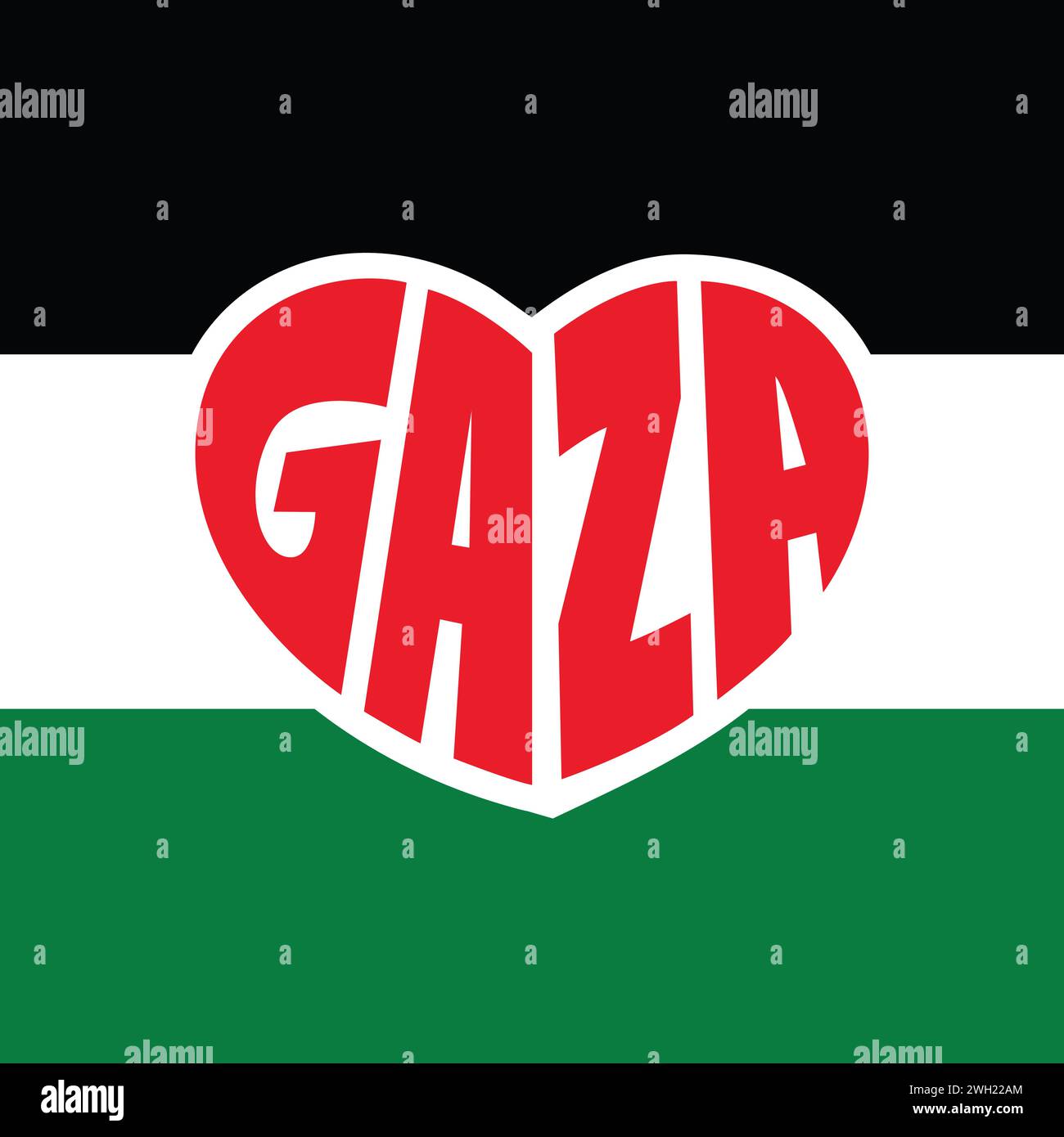 Gaza typography vector illustration on a love shape. Save Palestine ...