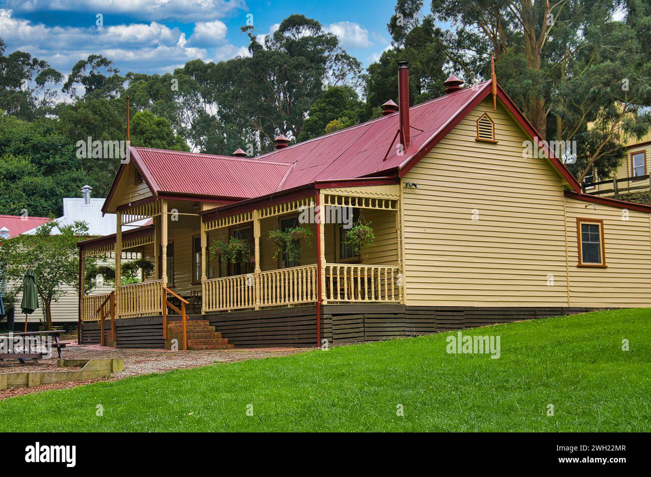 Traditional wooden house with porch in the Coal Creek Community Park ...