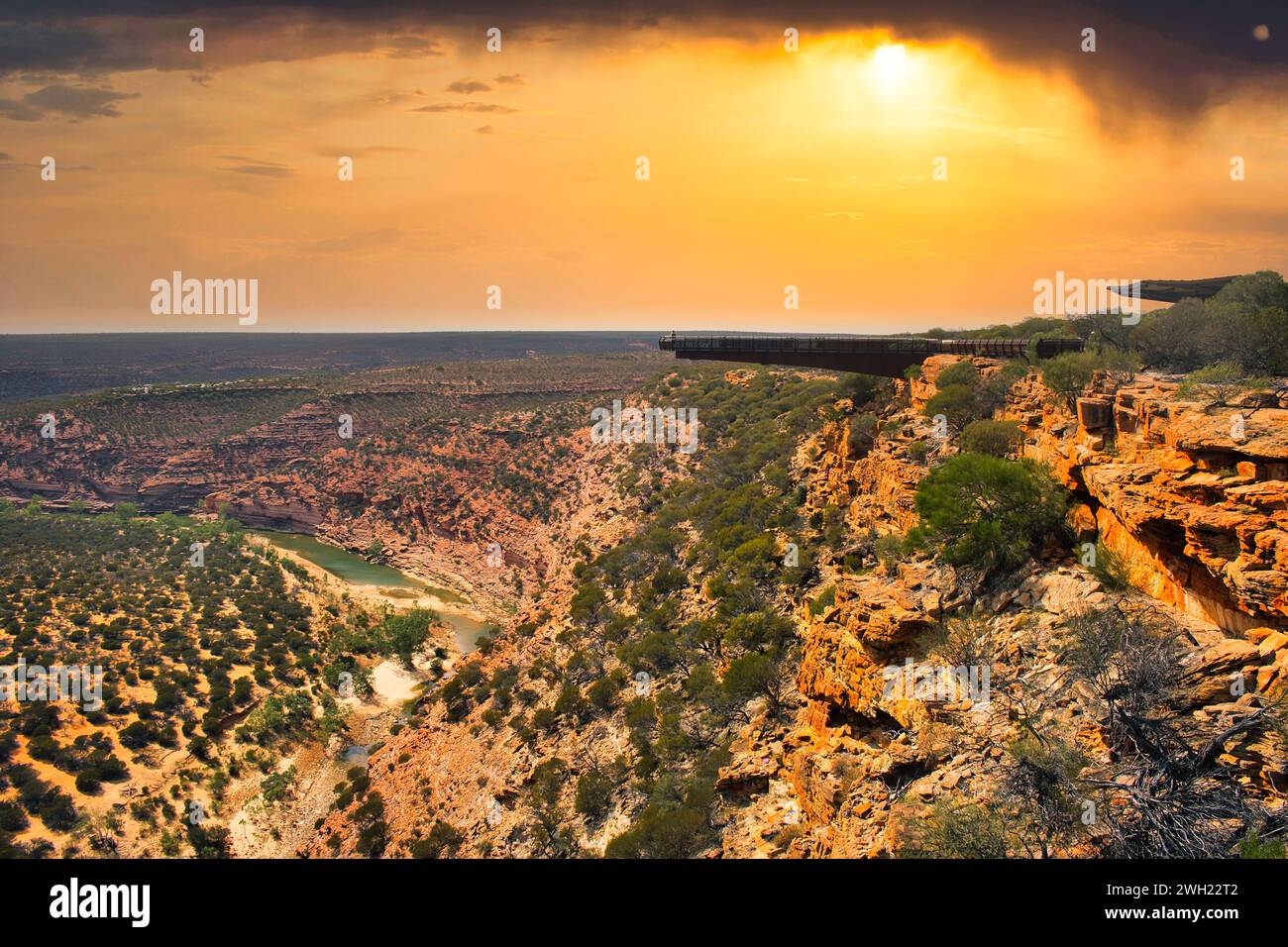 Red rocks light up under a fiery sunset. Kalbarri National Park ...