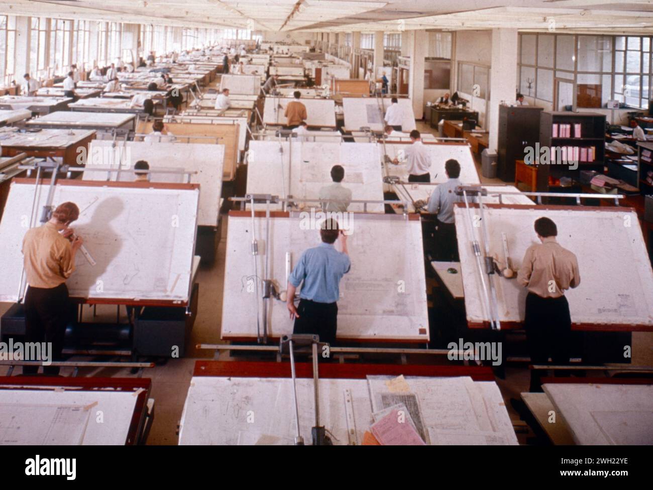 Designers working at the drawing boards at Bieffe design steel ...