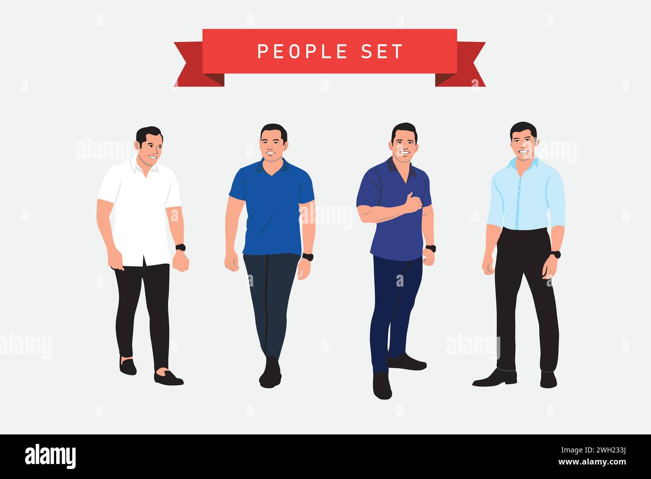 People set. Men in different poses. Vector illustration in flat style Stock Vector Image & Art ...