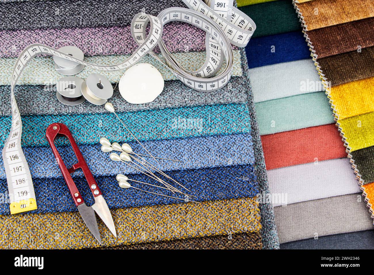 Stylish natural linen fabric and sewing accessories. The basis for ...