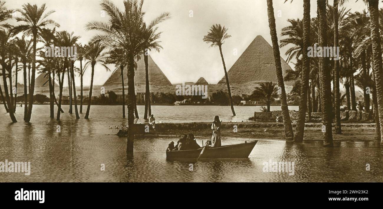 The pyramids during flood time, Cairo, Egypt 1900s Stock Photo - Alamy