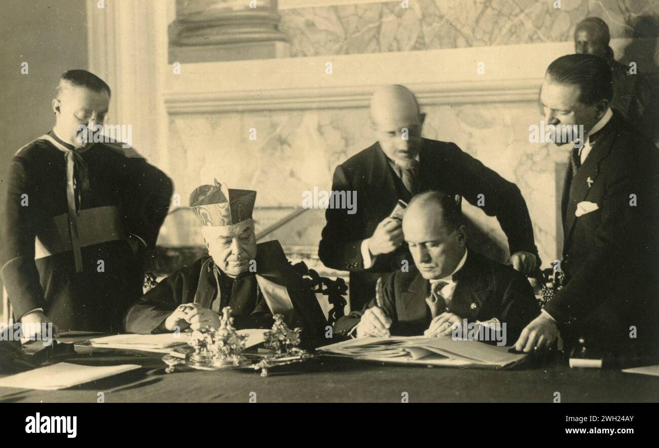 Italian dictator Benito Mussolini signing the Lateran Treaty, Italy ...