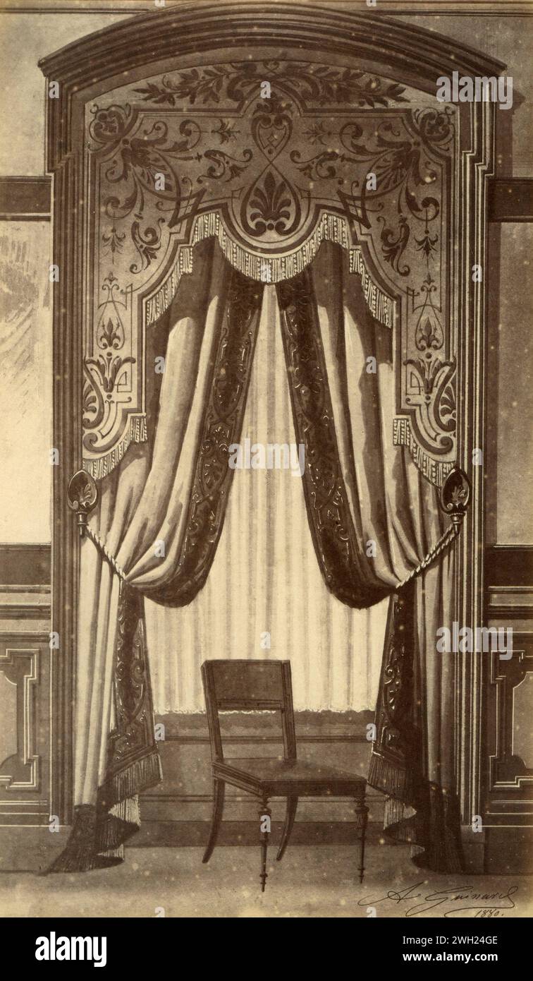 Neo-greek XVIII century Empire style curtain window, drawing by French ...