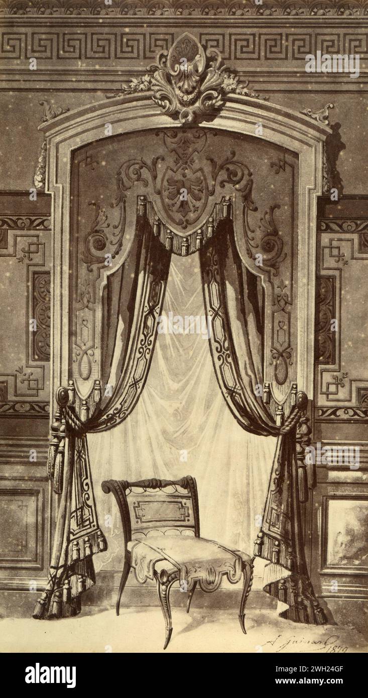 Neo-greek XVIII century Empire style curtain window, drawing by French ...