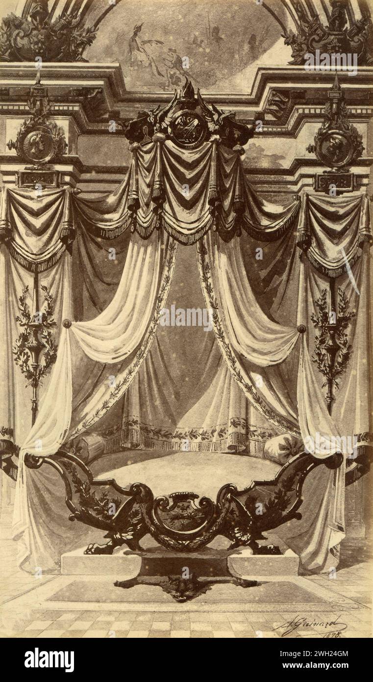 Neo-roman XVIII century Empire style bed, drawing by French artist ...