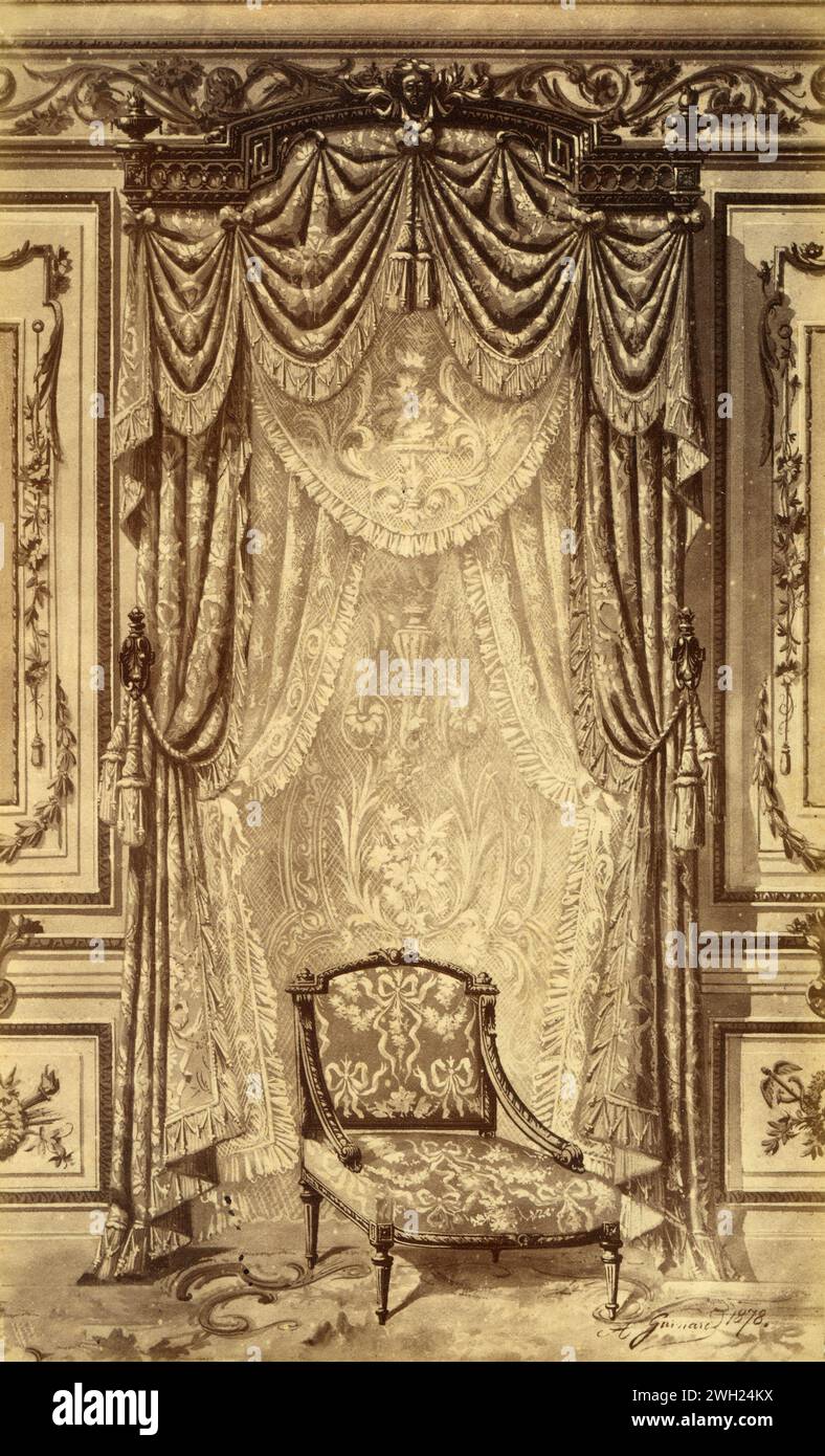 Louis XVI, XVIII century style transparent double curtain, drawing by ...