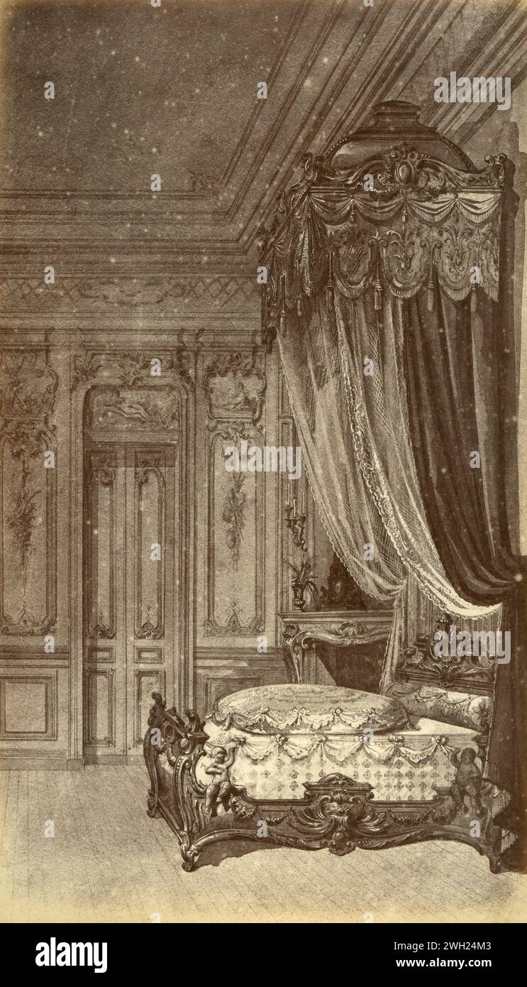 Louis XV, XVII century style dome bed, double curtain, drawing by ...