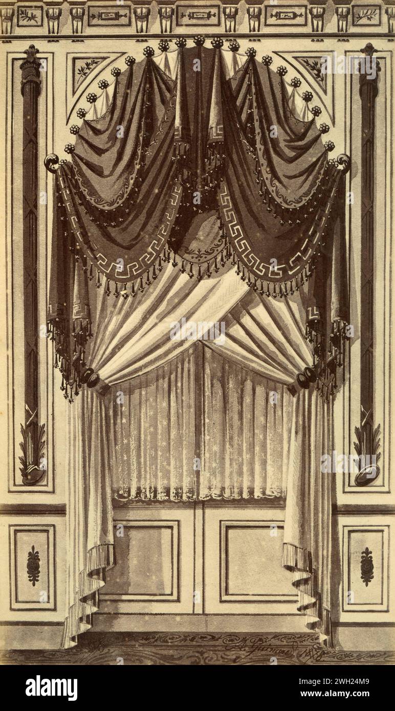 XVIII century Empire style double curtain window, drawing by French ...
