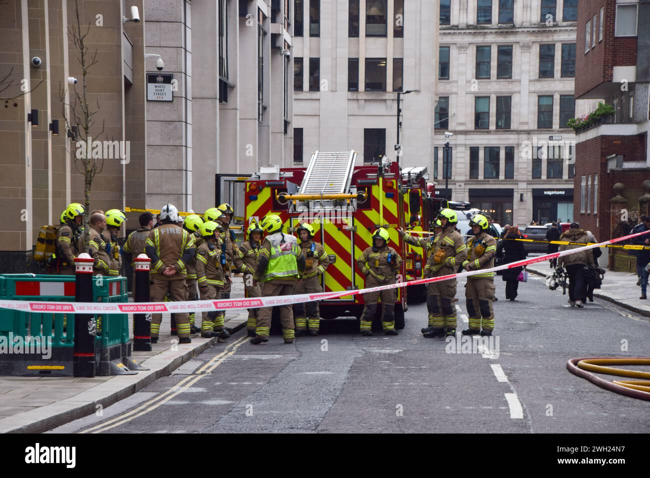 London, England, UK. 7th Feb, 2024. Firefighters on the scene after a ...