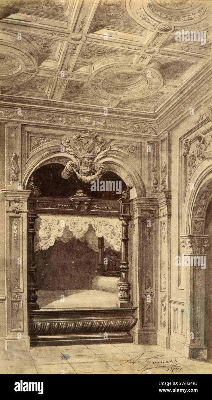 Renaissance XVI century style Henry III four poster bed, drawing by ...