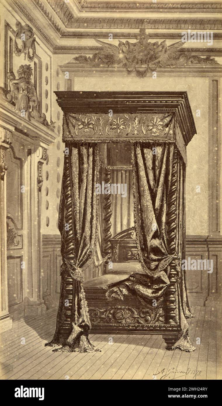 Renaissance XVI century style Louis XIII four poster bed, drawing by ...