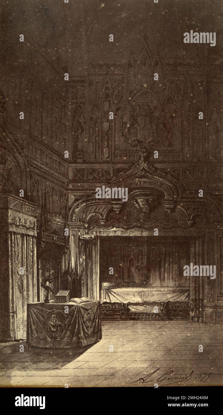 Late Gothic XIV century style oratory four poster bed so-called ...