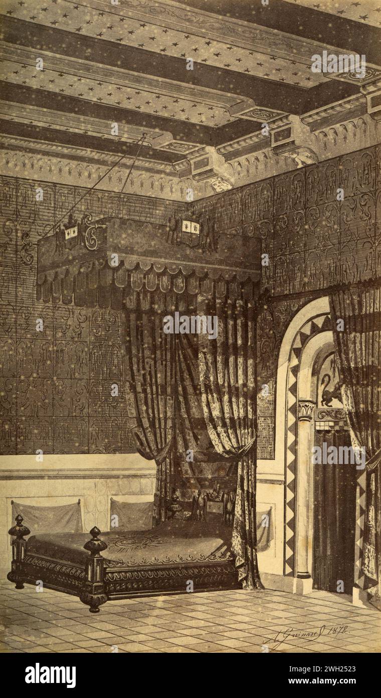 Romanesque Byzantin XII century style four poster bed, drawing by ...