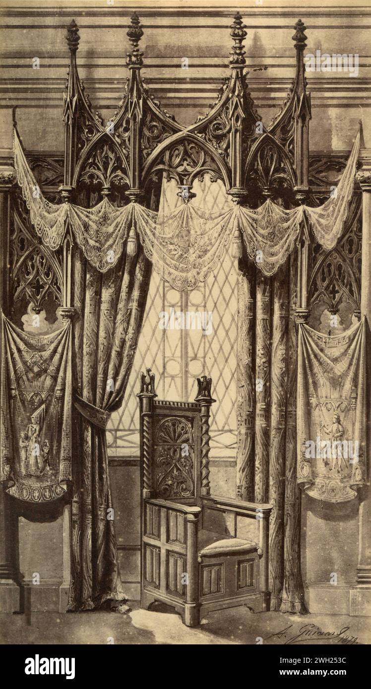 High Gothic XIV century style oratory window, drawing by French artist ...