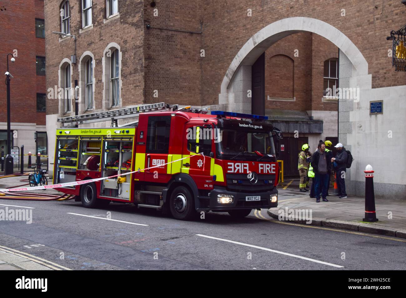 London, England, UK. 7th Feb, 2024. Firefighters on the scene after a ...