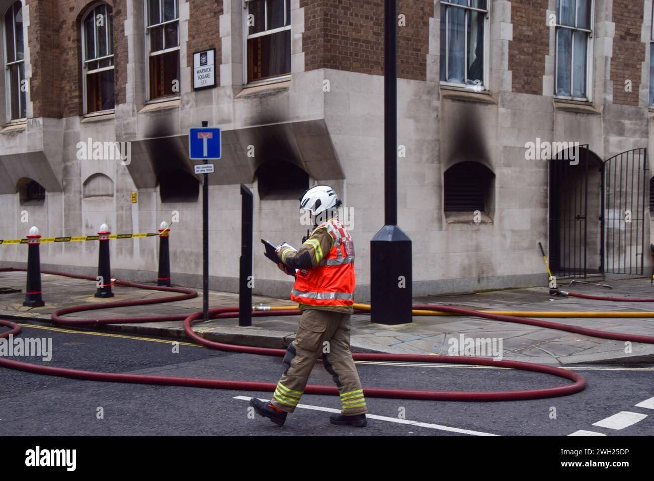 London, England, UK. 7th Feb, 2024. Firefighters on the scene after a ...
