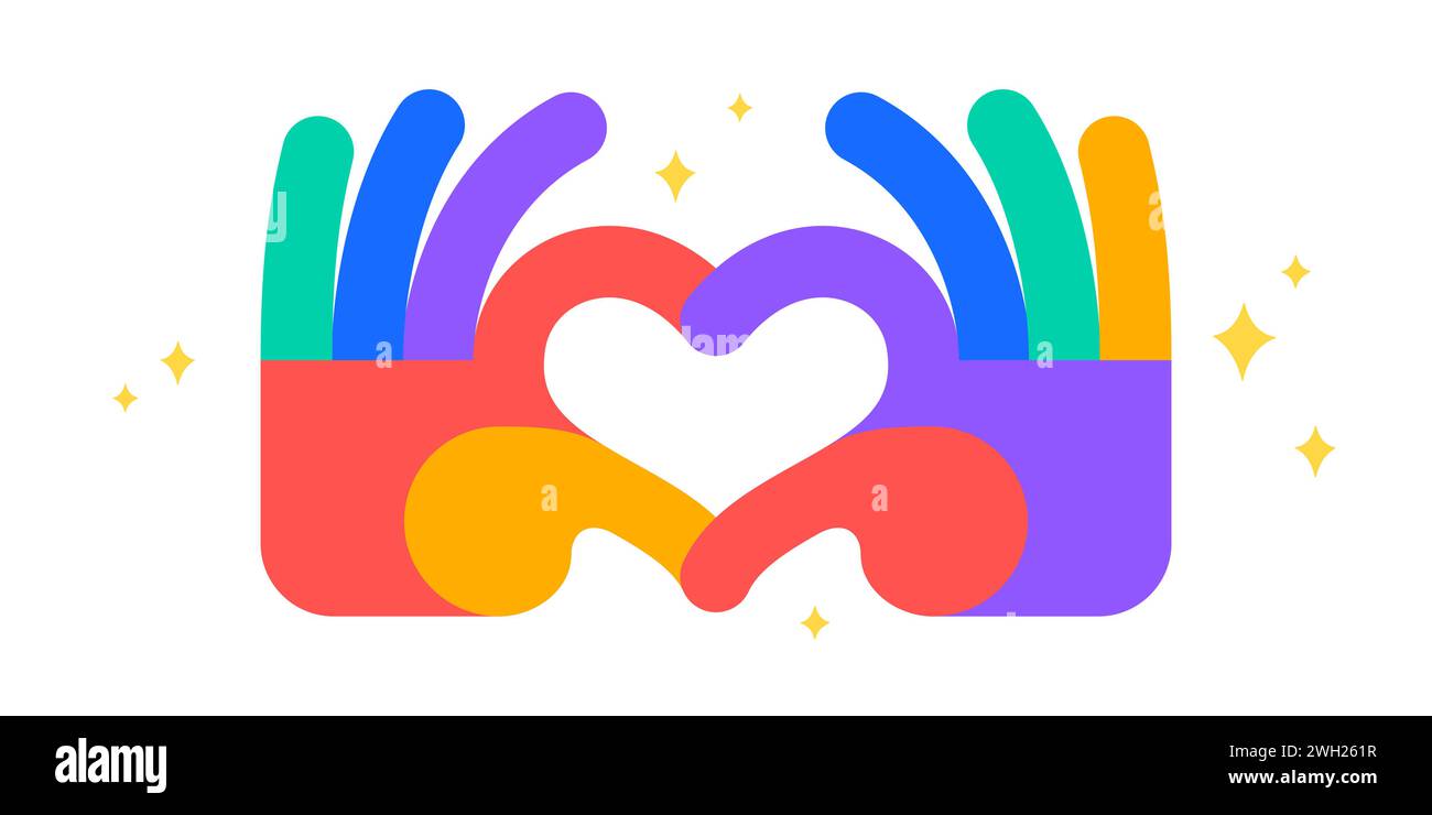 Hand sign Heart Love. Colorful Heart Love hands symbol gesture. Hands ...