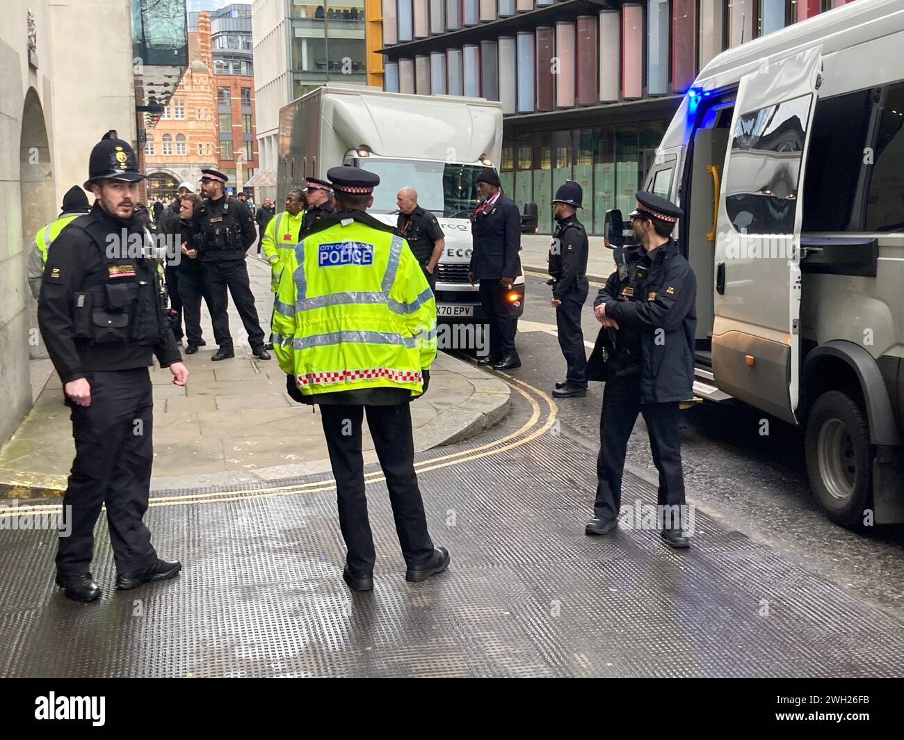 Police officers outside the Old Bailey in central London, after it was ...