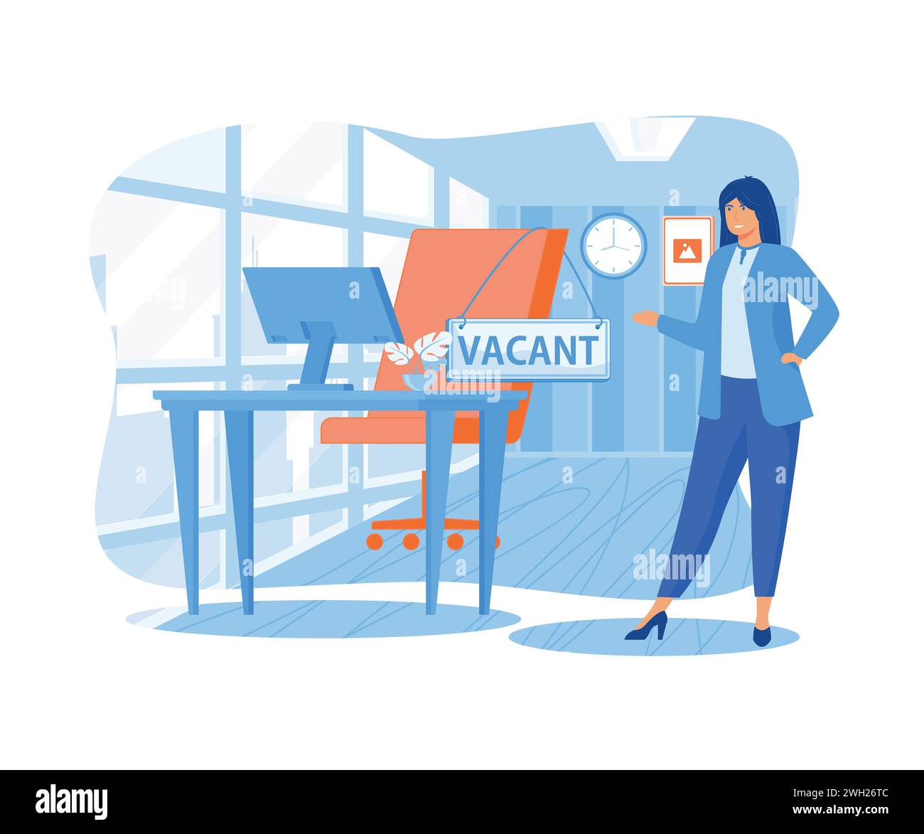 Open vacancy concept. Vacant job position. Cartoon desk, chair, Job ...