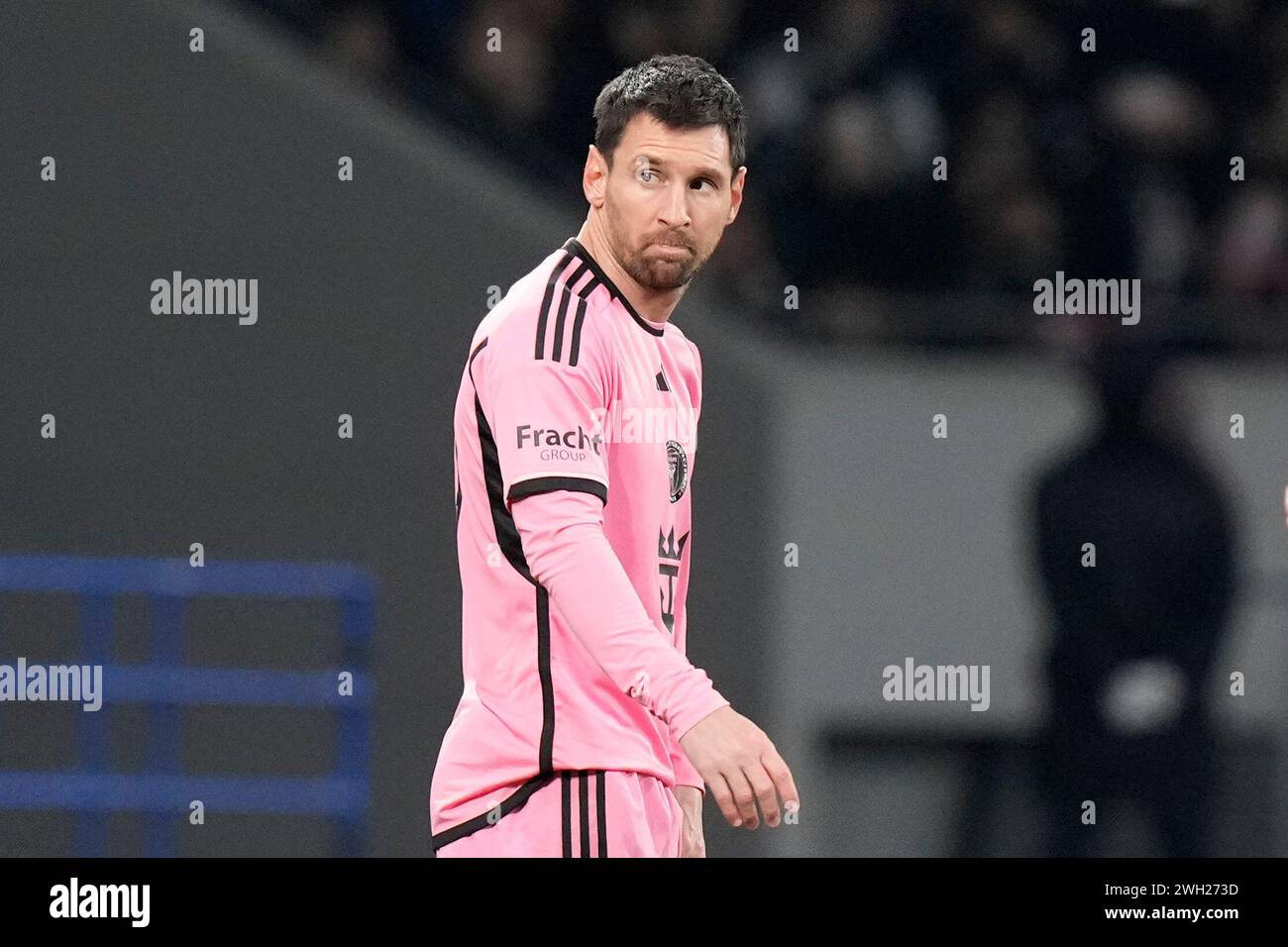 Inter Miami's Lionel Messi reacts during the friendly soccer match ...
