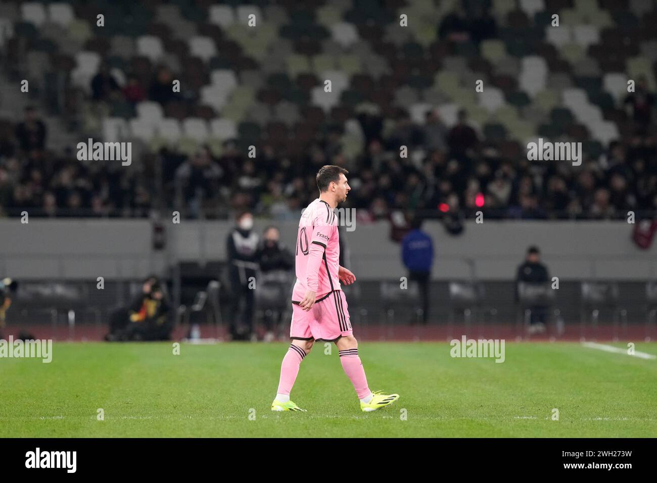 Inter Miami's Lionel Messi walks on the pitch during the friendly ...