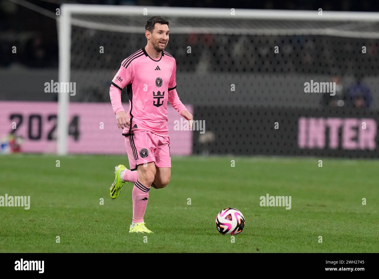 Inter Miami's Lionel Messi controls the ball during the friendly soccer ...