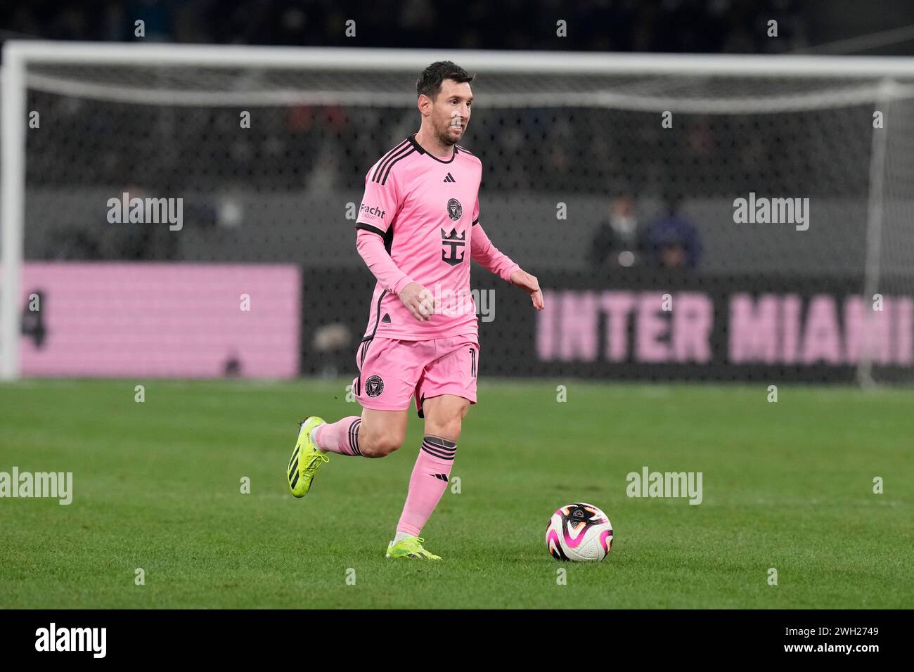 Inter Miami's Lionel Messi controls the ball during the friendly soccer ...