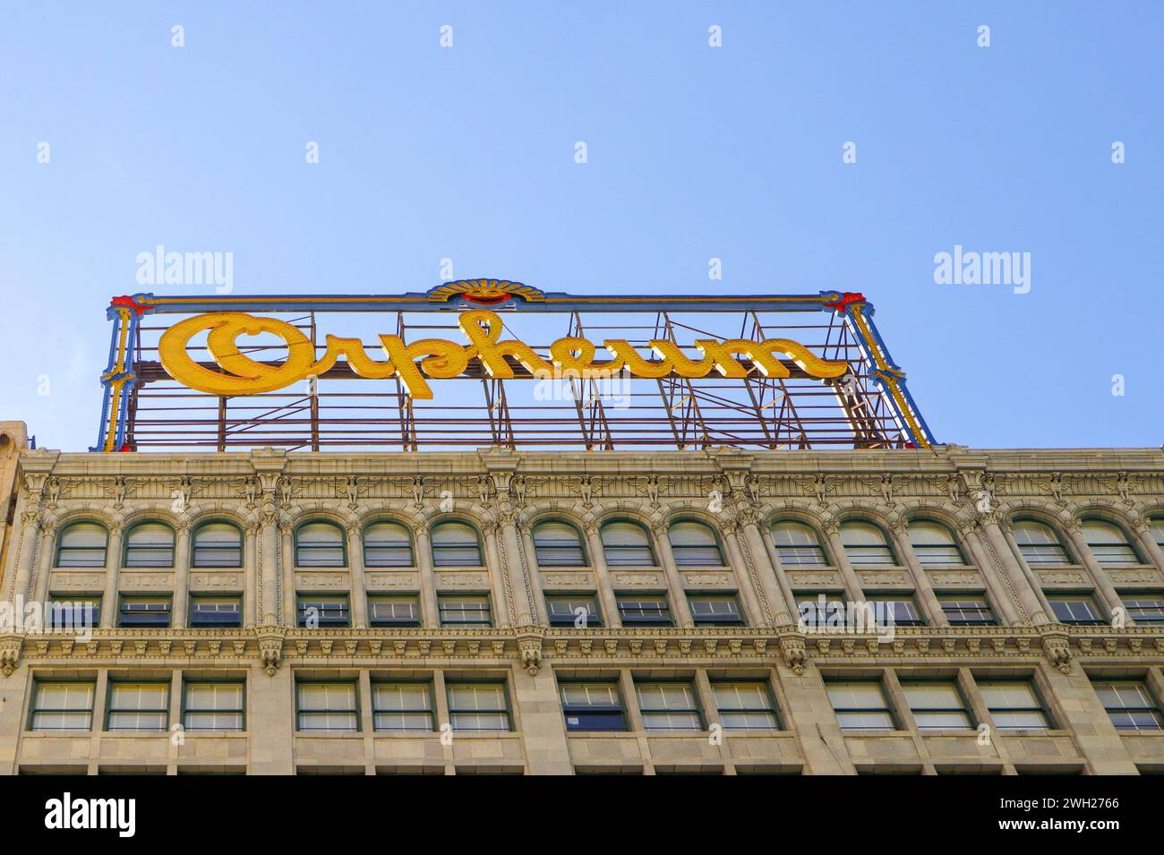 vintage art deco Orpheum theatre sign on roof on Broadway los angeles ...