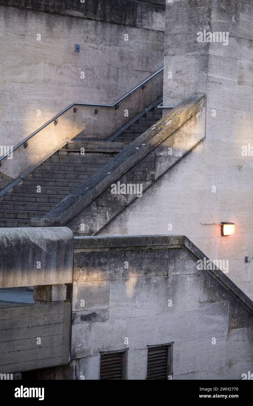 Architectural detail of a staircase of the brutalist style architecture ...