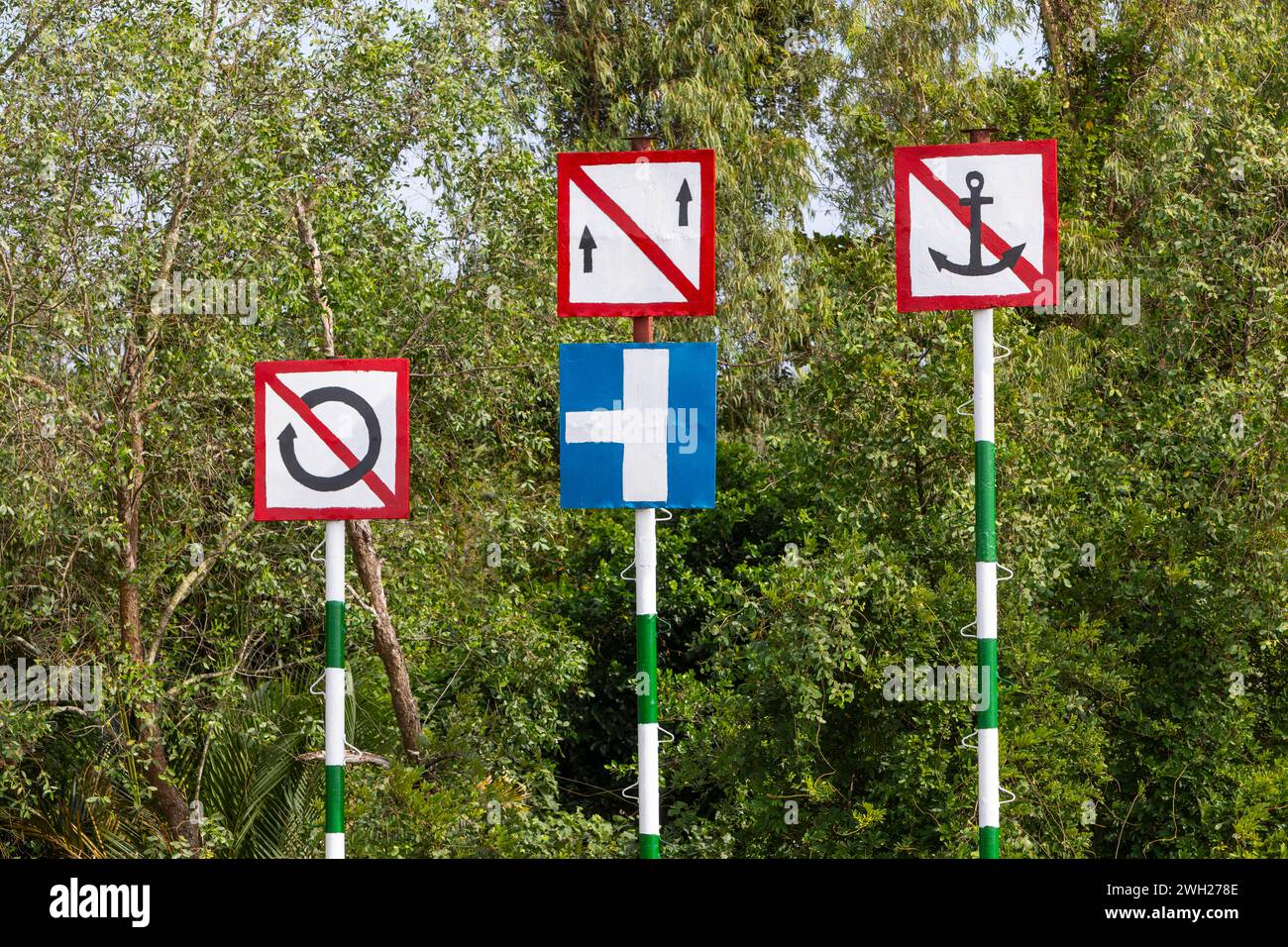 River direction and instruction signs in the Mekong Delta, Vietnam ...