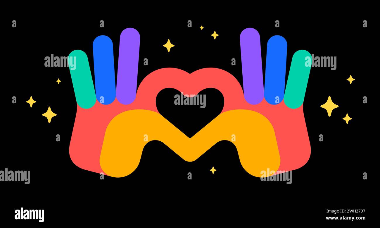 Hand sign Heart Love. Colorful Heart Love hands symbol gesture. Hands ...