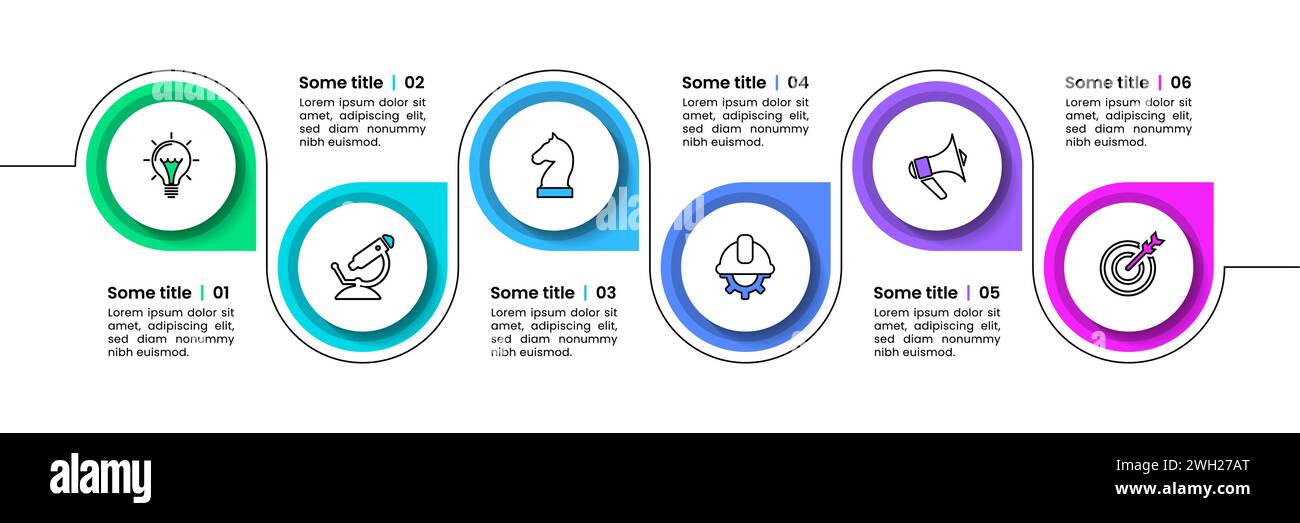 Infographic template with icons and 6 options or steps. Horizontal line ...