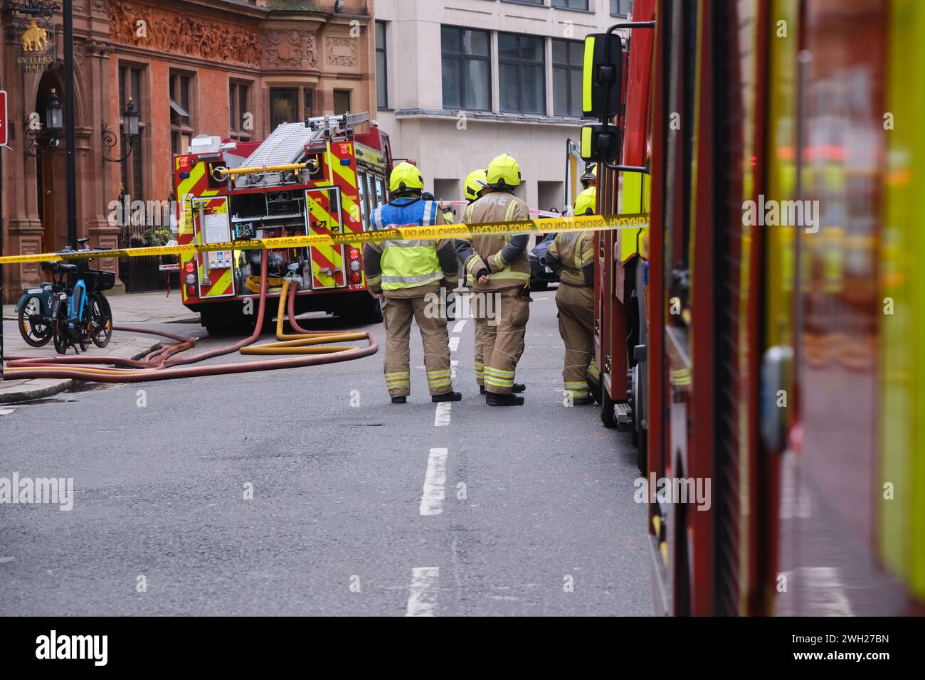 Old Bailey, London, UK. 7th Feb 2024. Fire crews at an electrical ...