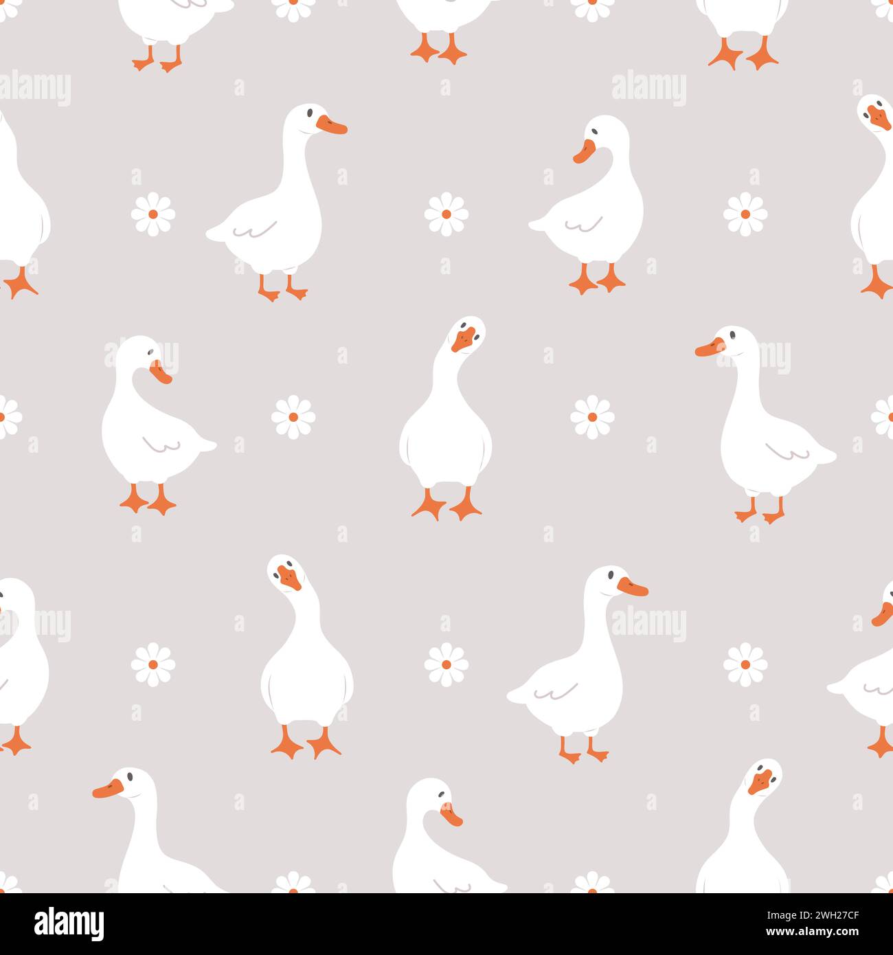 Seamless pattern with cute white gooses. Domestic and wild ducks on ...