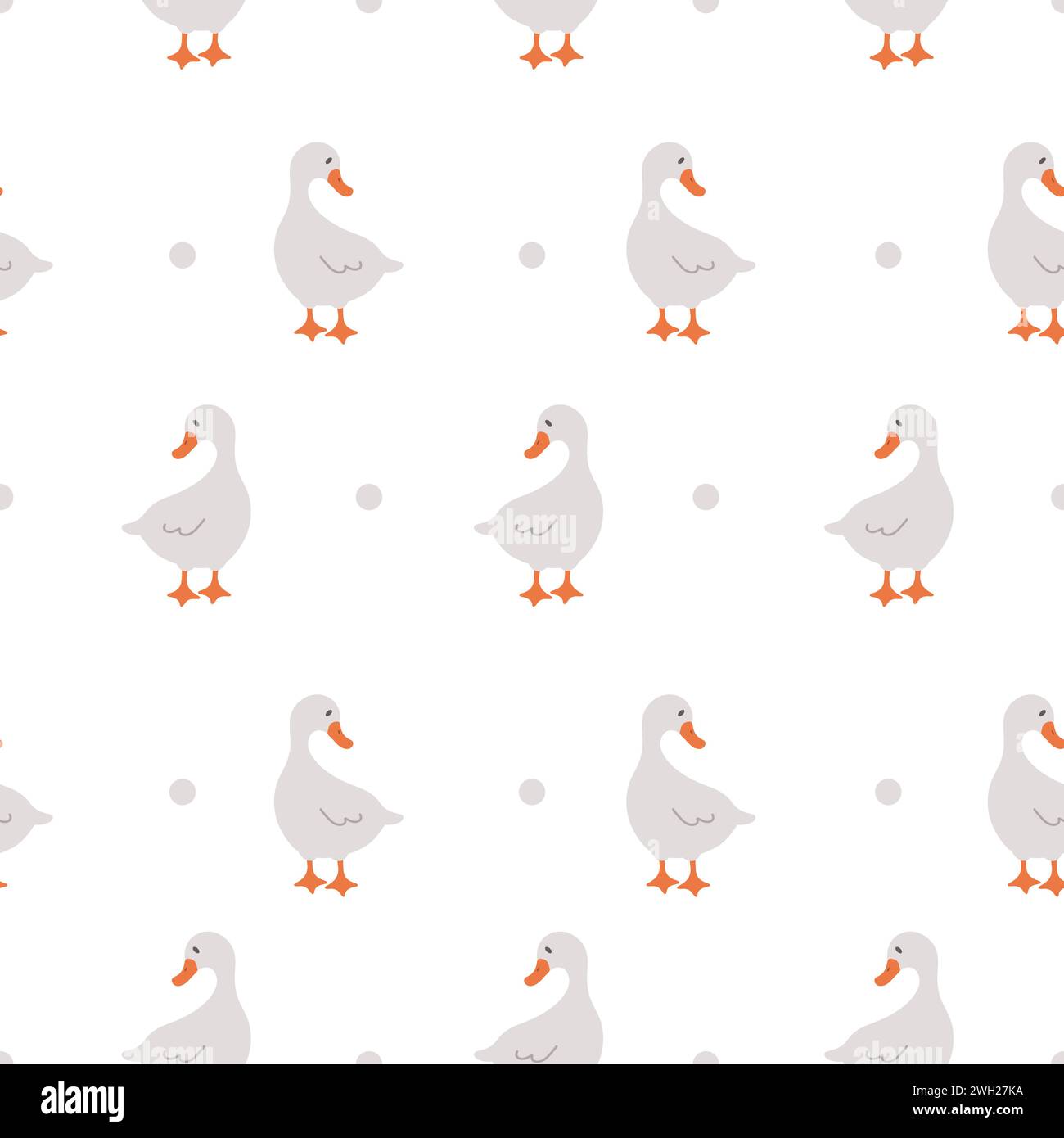 Seamless pattern with cute gooses. Domestic and wild ducks on white ...