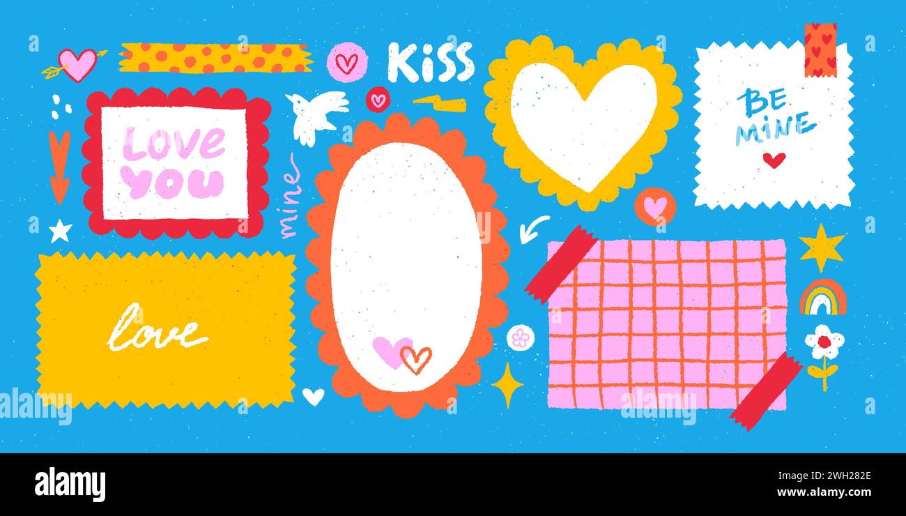 Paper valentine memo notes on stickers. Vector vintage sticky notes and ...