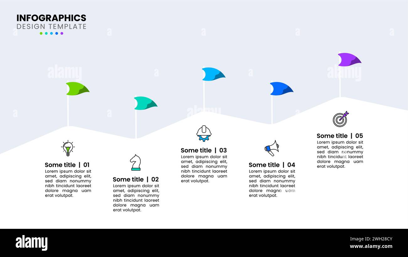Infographic template with icons and 5 options or steps. Flags on ...