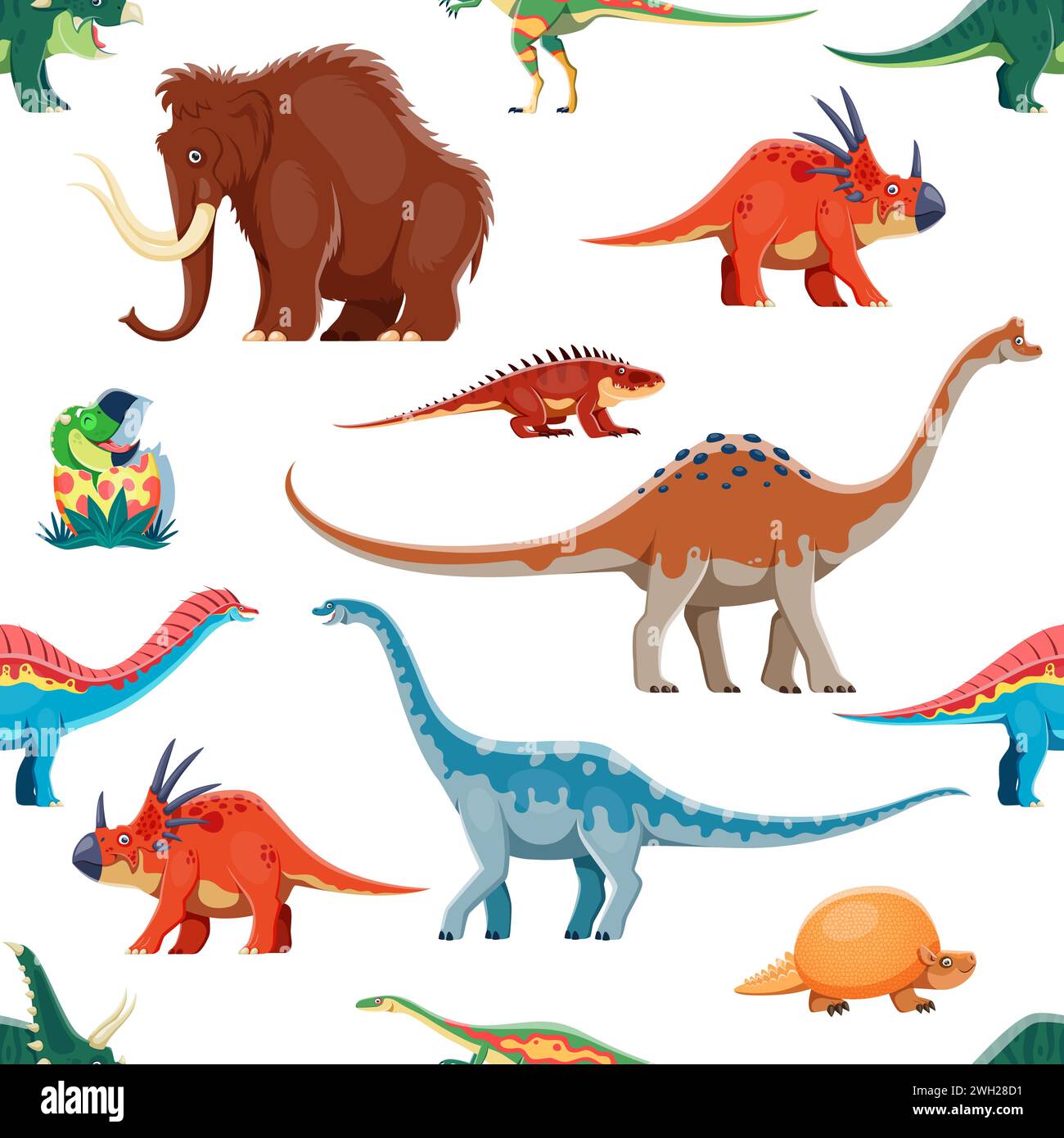 Cartoon dinosaur, prehistoric animal characters seamless pattern ...