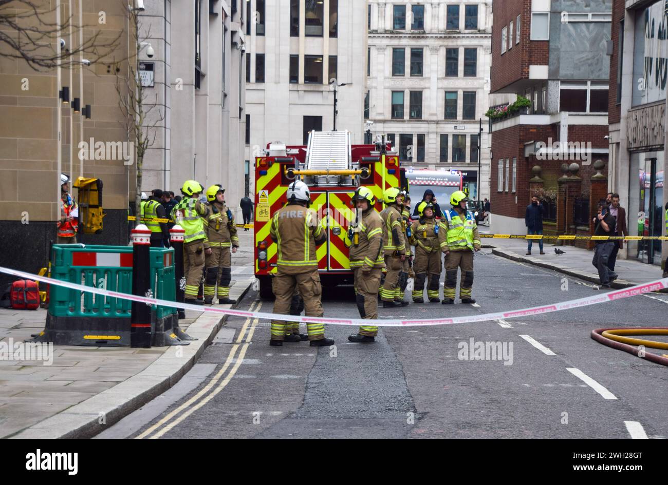 London, England, UK. 7th Feb, 2024. Firefighters on the scene after a ...