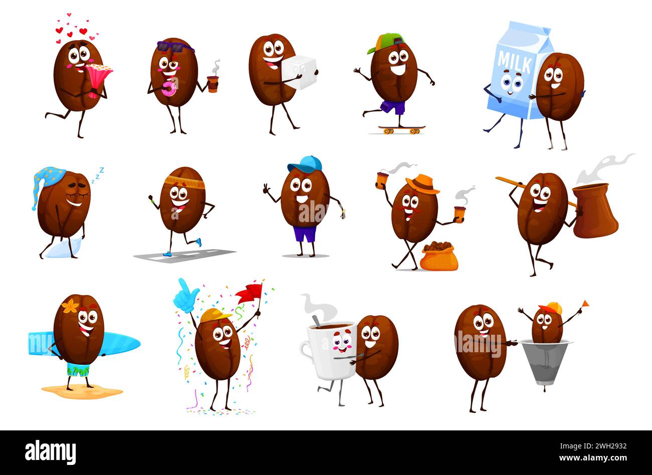 Happy coffee bean characters hi-res stock photography and images - Alamy