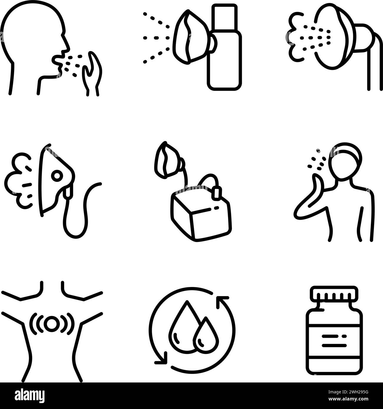 Nebulizer signs collection. Medical equipment for inhalation in the ...