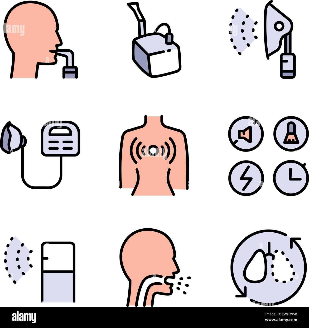 Nebulizer signs collection. Medical equipment for inhalation in the ...