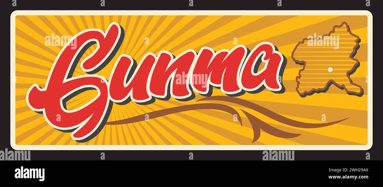 Gunma vector travel plate, Japan prefecture tin sign, vintage metal ...